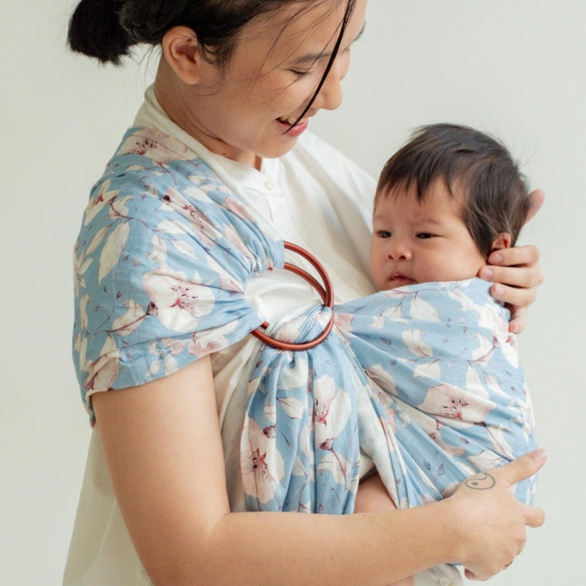 Ring Sling Linen Bloom Blue - Gendongan Bayi – Mikhadou